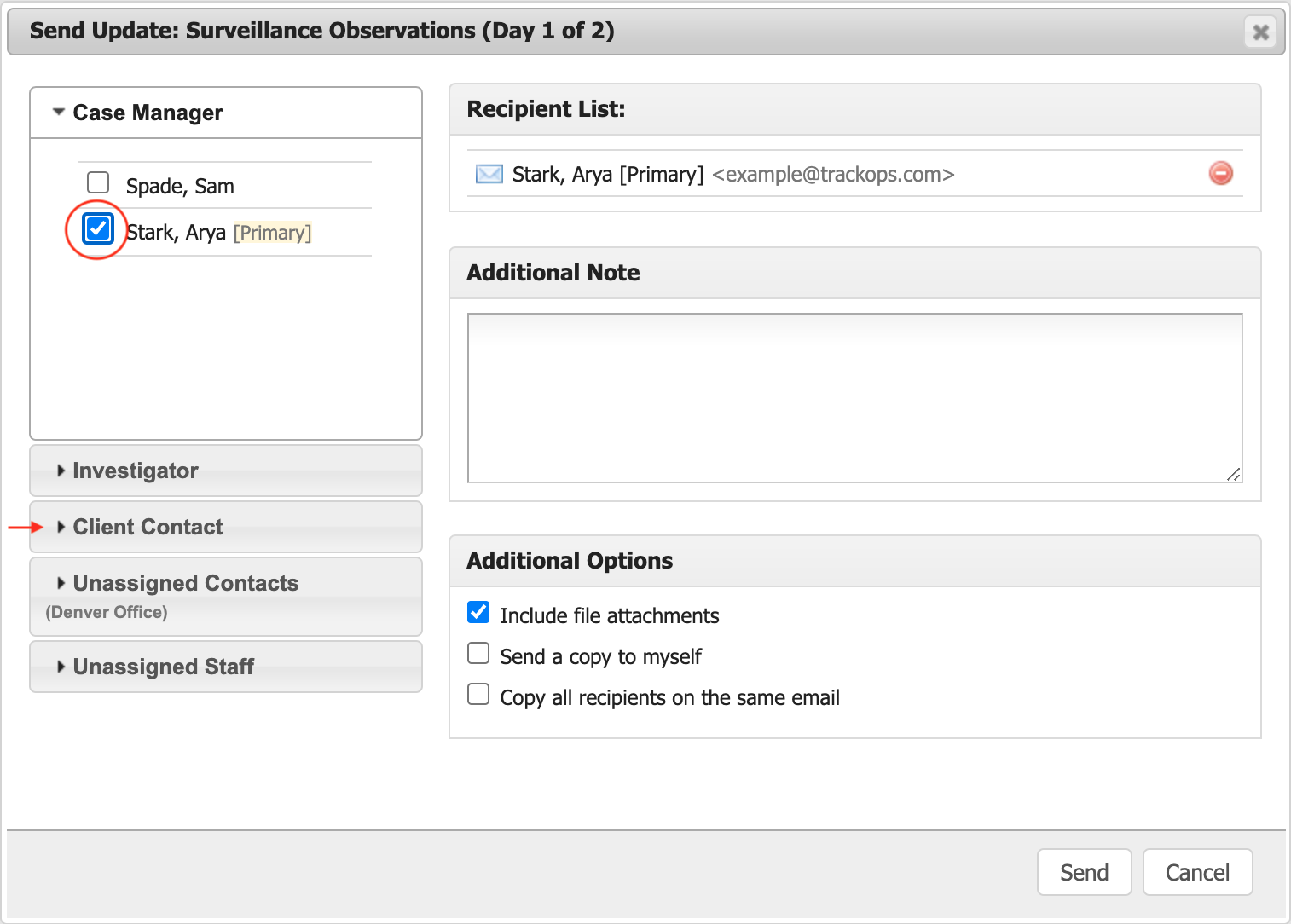 How to Send Case Updates to Clients/Staff – Trackops Support Center